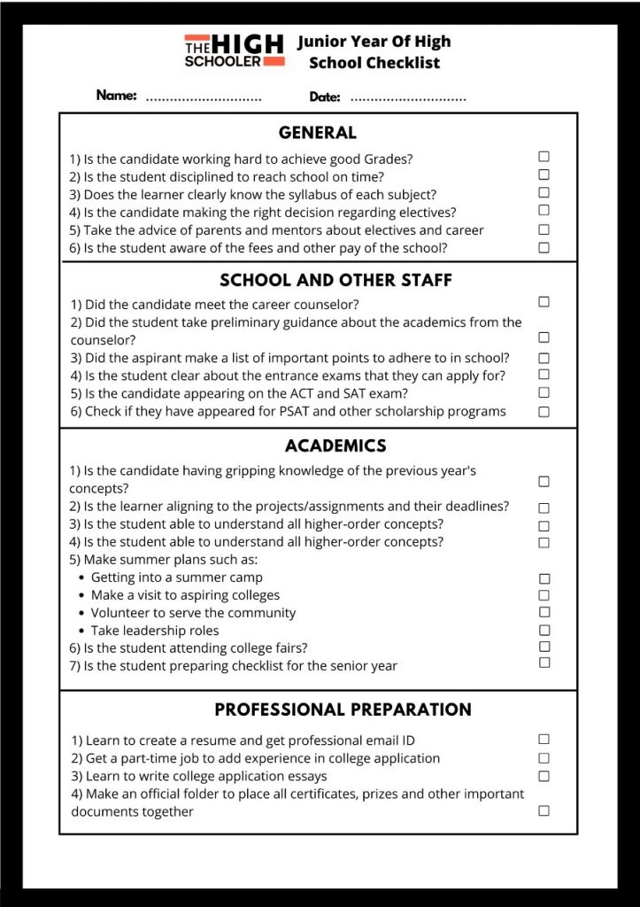 High School Junior Year Complete Checklist [PDF Included] - TheHighSchooler