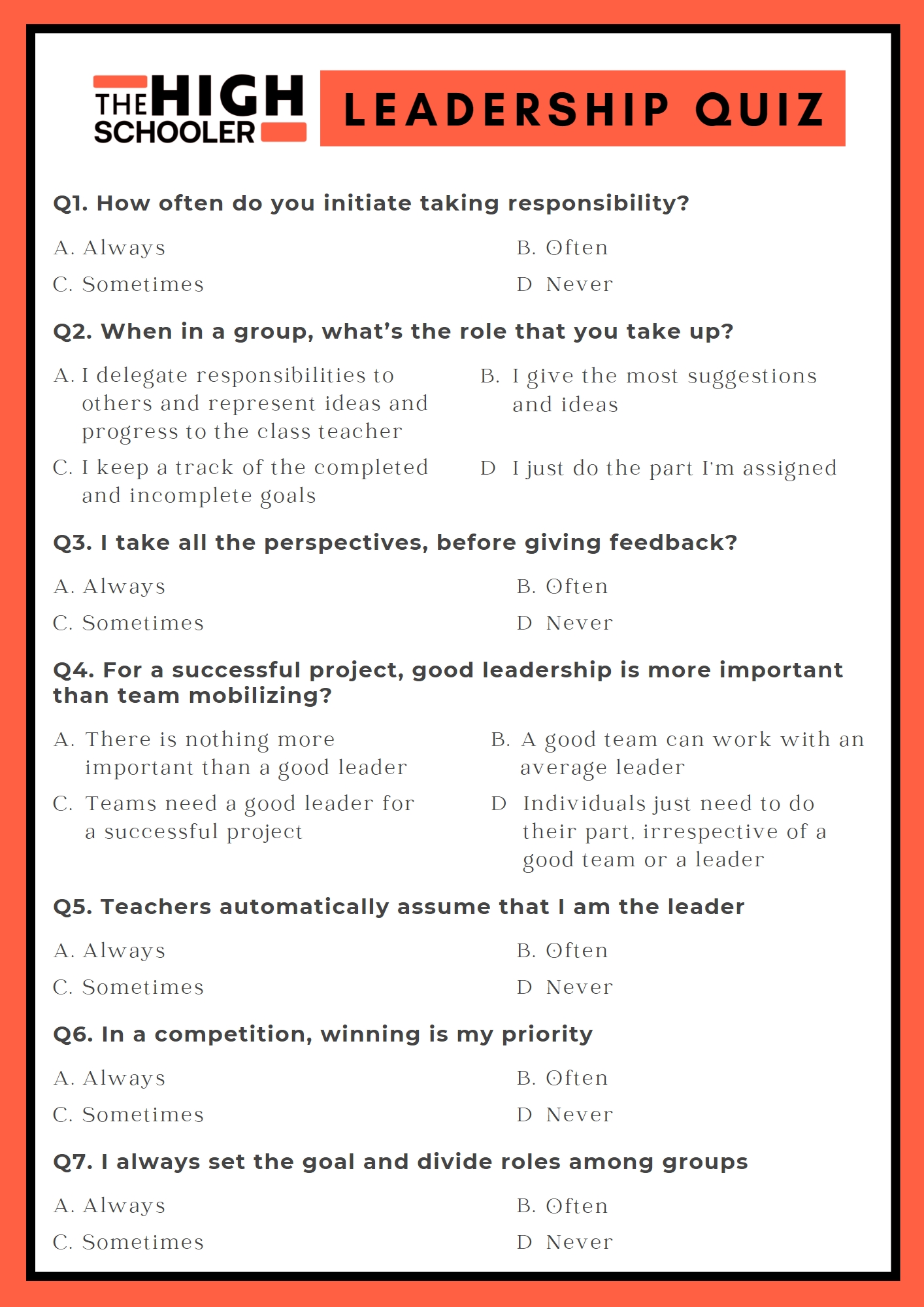 Leadership Quiz For High School Students PDF Included TheHighSchooler Leadership Quiz For High School Students PDF Included TheHighSchooler