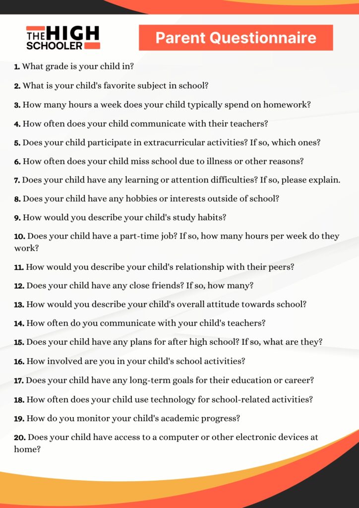 50 Parent Questionnaire For High School Students [PDF Included ...