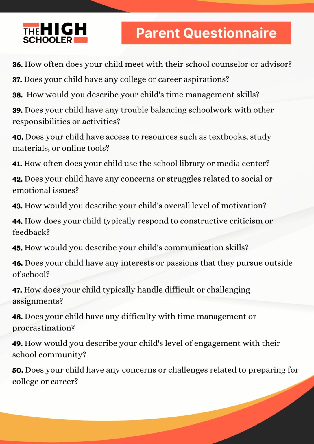 50 Parent Questionnaire For High School Students [PDF Included ...