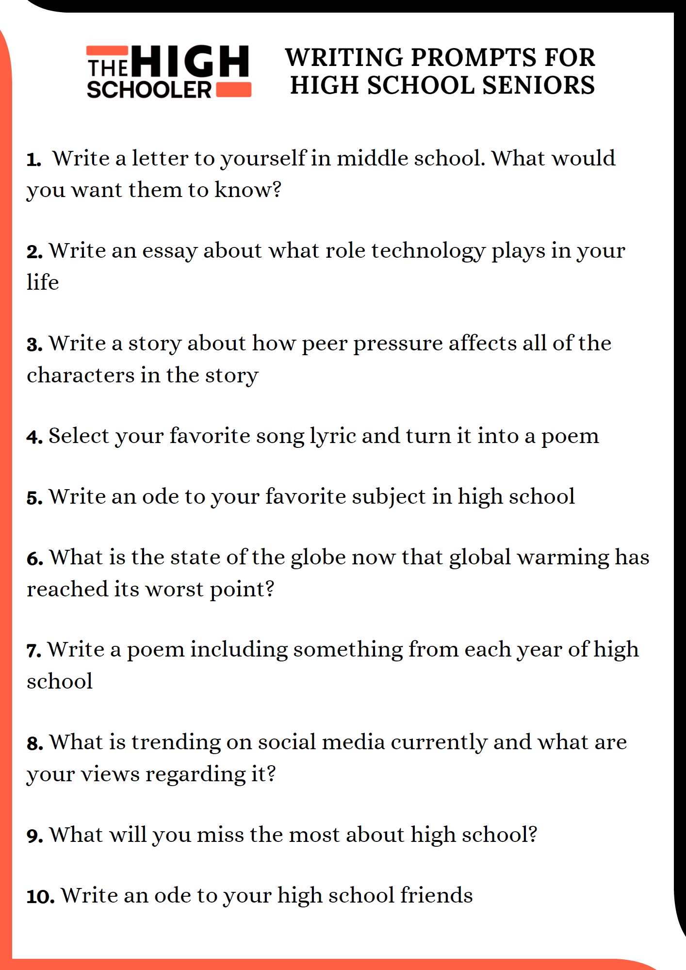 20 Writing Prompts For High School Seniors PDF Included TheHighSchooler