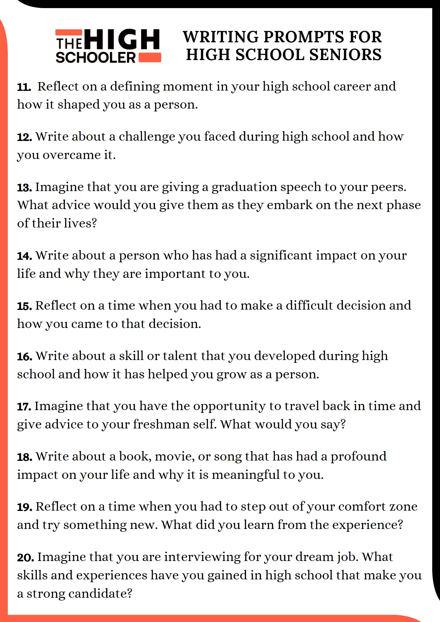 20 Writing Prompts For High School Seniors [PDF Included] - TheHighSchooler