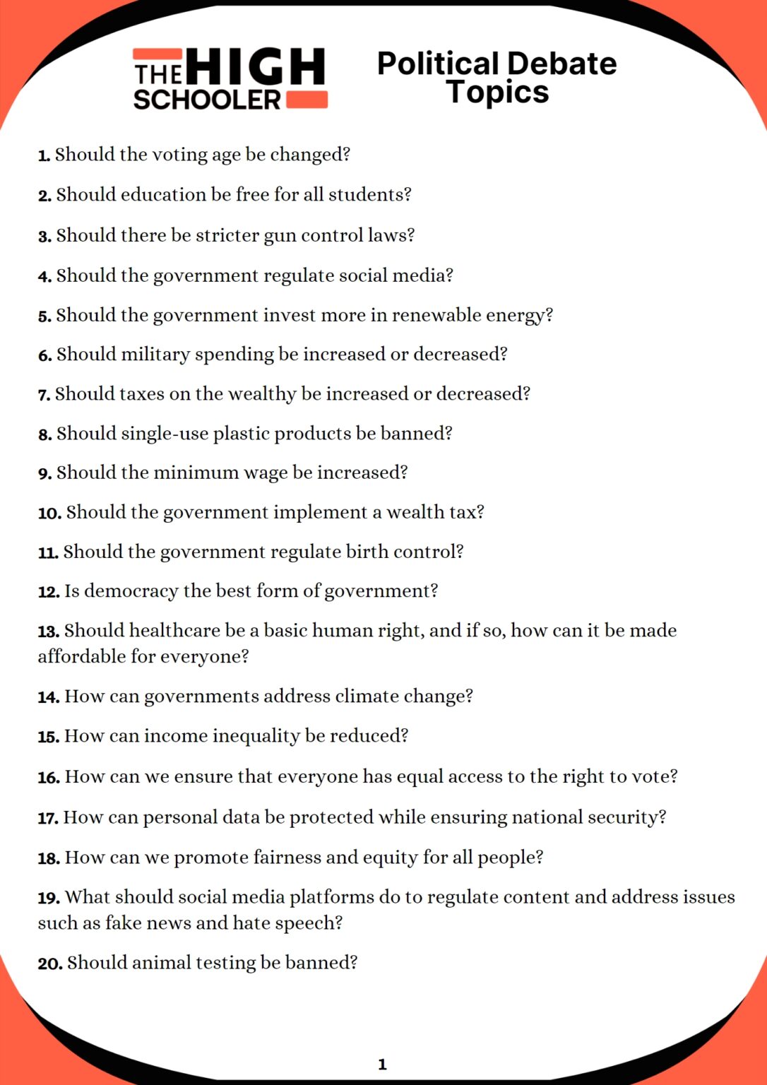 35 Political Debate Topics For High School Students - TheHighSchooler