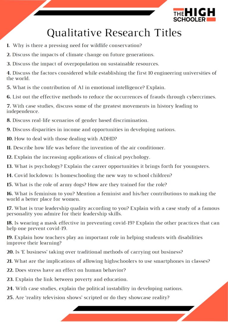 100 Qualitative Research Titles For High School Students TheHighSchooler 100 Qualitative Research Titles For High School Students TheHighSchooler