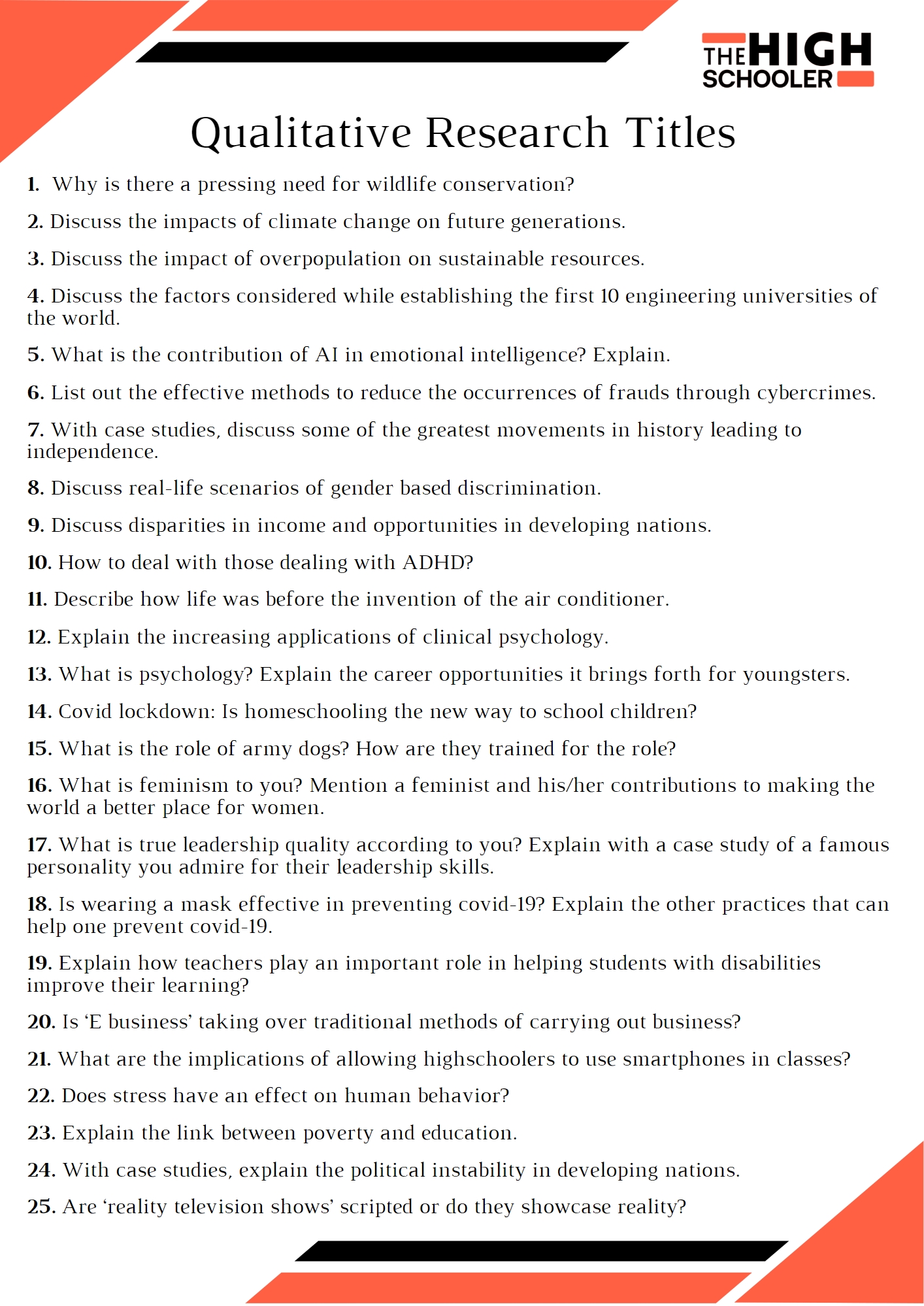 100 Qualitative Research Titles For High School Students TheHighSchooler