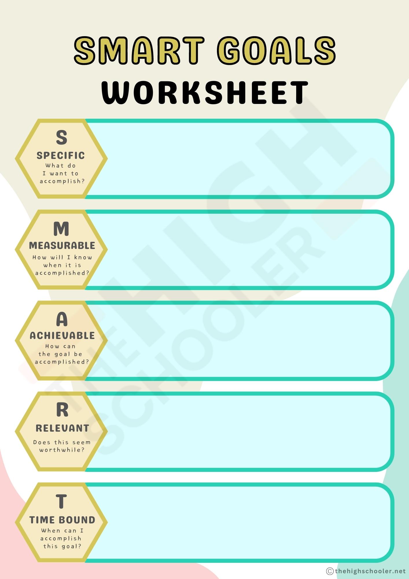 Smart Goals Worksheet For High School Students Smart Goals Worksheet For High School Students